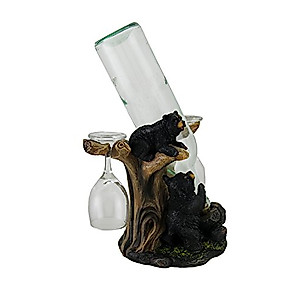 Zeckos Oh Honey Black Bears in a Tree Rustic Wine Bottle Holder with 2 Glasses
