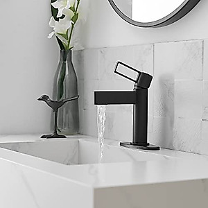 RUMOSE Black Bathroom Faucet Single Handle Bathroom Sink Faucet Basin Mixer Tap with 6 in Deck Plate for 1 & 3 Hole Waterfall Spout Bathroom Faucet Rv Lavatory Vessel Faucet, Brass, Matte Black