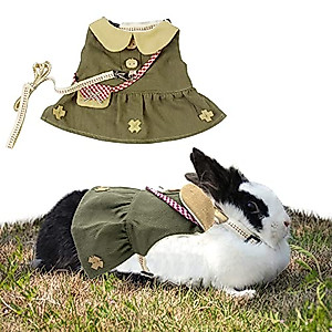 CooShou Guinea Pig Clothes Harness Leash Rabbit Clothes Dress for Bunny Dress with Bowknot Small Pet Adjustable Vest Harness Leash for Bunny Ferret Iguana (L)