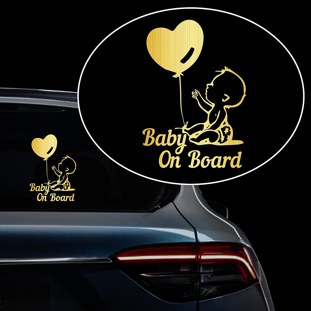 Iprokiu 3pcs Baby on Board Sticker for Car Kids on Board Car Decal Cute Footprint Baby Kids Safety Warning Sticker Car Window Bumper Sticker Vinyl Decal Baby in Car Sticker (Brushed Gold)
