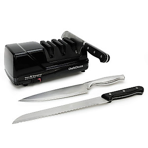 Chef'sChoice 15XV EdgeSelect Professional Electric Knife Straight and Serrated Knives Diamond Abrasives Patented Sharpening System, 3-Stage, Black