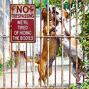 Halloween Metal Signs No Trespassing We're Tired of Hiding the Bodies Metal Sign Retro Fashion Chic Funny Metal Tin Sign for Halloween Decorations