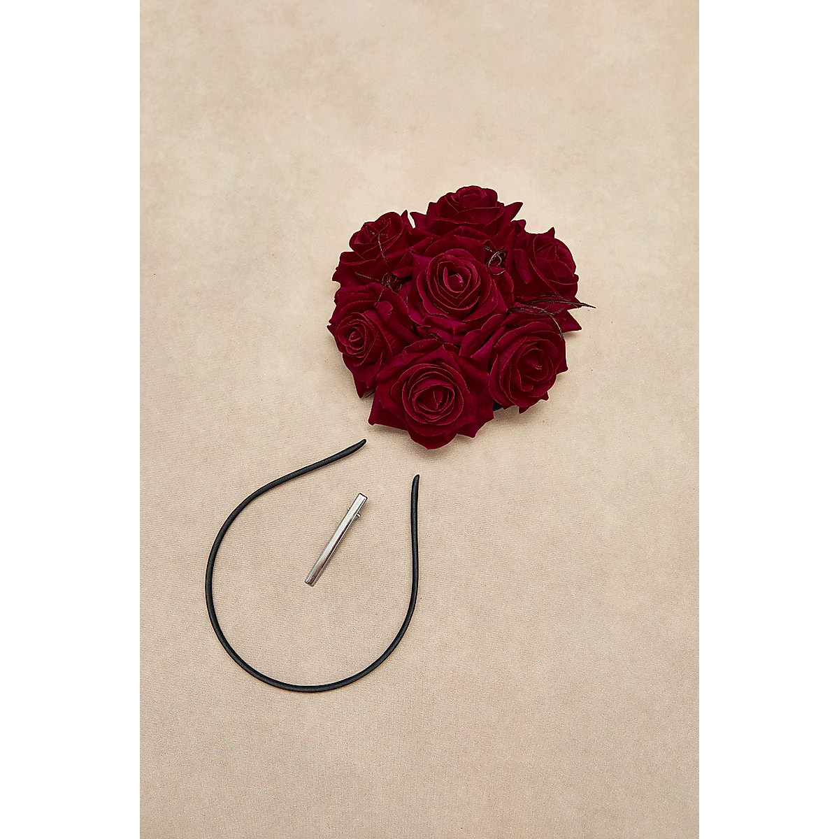 BABEYOND Floral Fascinators for Women Feather Fascinators Headband for Cocktail Tea Party (WineRed)