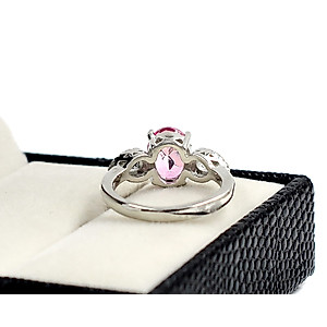 Natural 9X7 MM Oval Cut Pink Topaz Gemstone 925 Sterling Silver Wedding Jewelry Solitaire Unisex Proposal Engagement Ring Bridal Ring Gift For Her (Rhodium Plated Silver, 10)