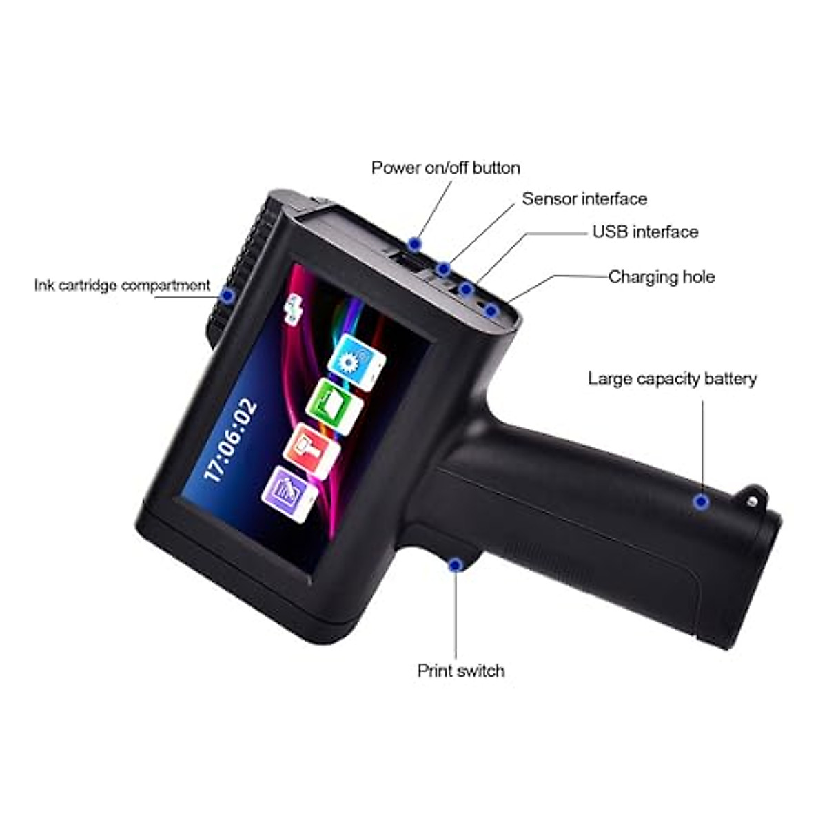 Handheld Inkjet Printer, Portable Inkjet Printer LED HD Screen Type C Charging for Barcode (US Plug 100-240V)