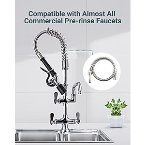 Phivan Commercial Faucet Parts 38" Commercial Sink Faucet Sprayer Hose Stainless Steel Pre-rinse Sprayer Hose Replacement Kit for Most Commercial Dish Spray Flexible Hose Restaurant Industrial Kitchen
