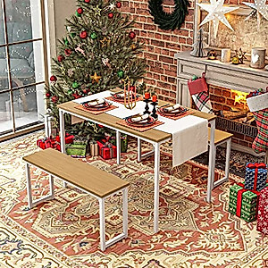Bonzy Home Dining Room Table Set 3, 3 Piece Kitchen Table Set with Two Benches, Modern Wood Look Table Set for Kitchen,Dining Room, Restaurant (Off White)