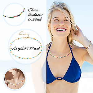 Hicarer 6 Pieces Women Bohemian Necklaces Seed Bead Necklaces Glass Beaded Choker Jewelry for Women and Girls (Fresh Style)