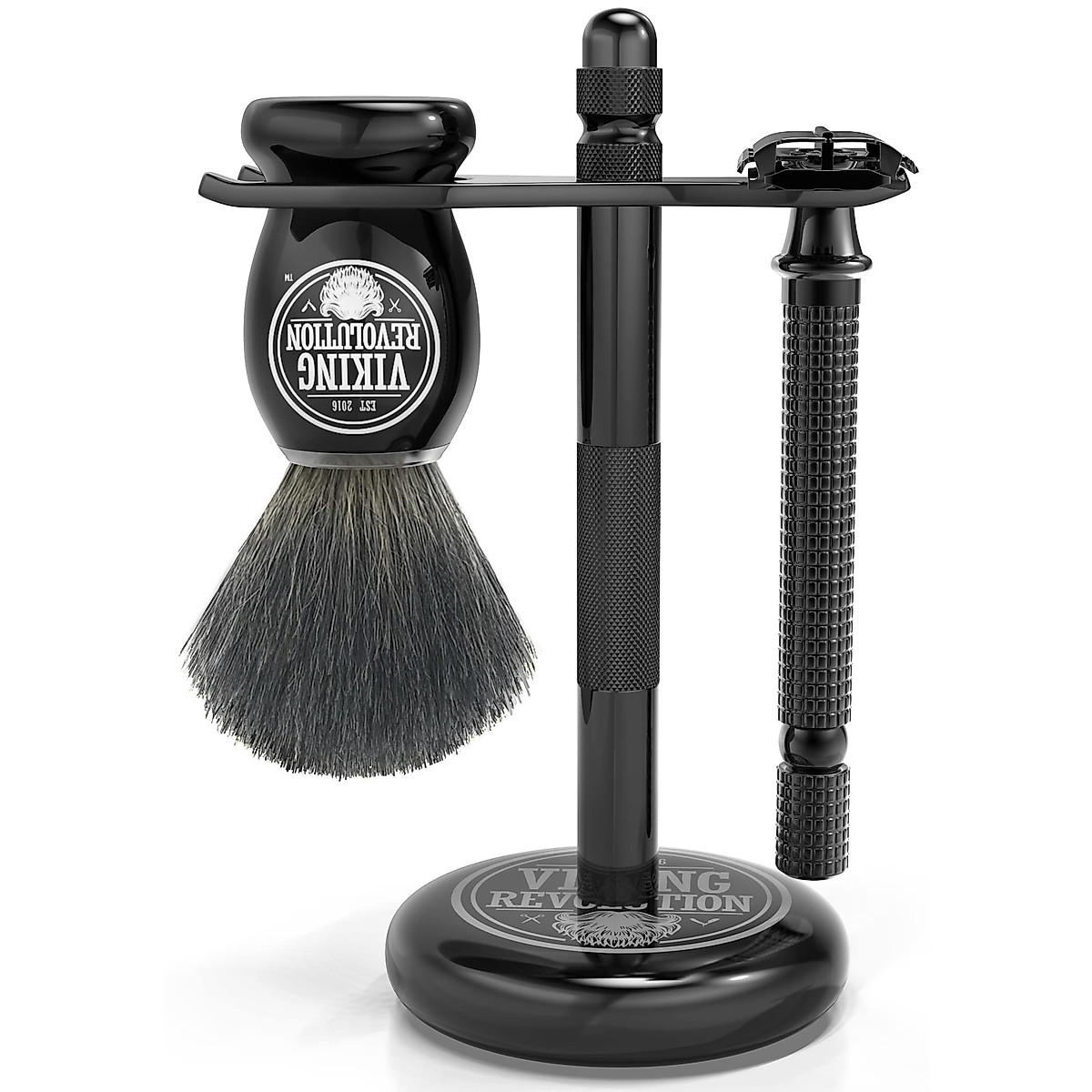 Viking Revolution Black Safety Razor Stand - Razor Holder and Shaving Brush Stand to Prolong the Life of Your Razor - Weighted Bottom for Extra Stability