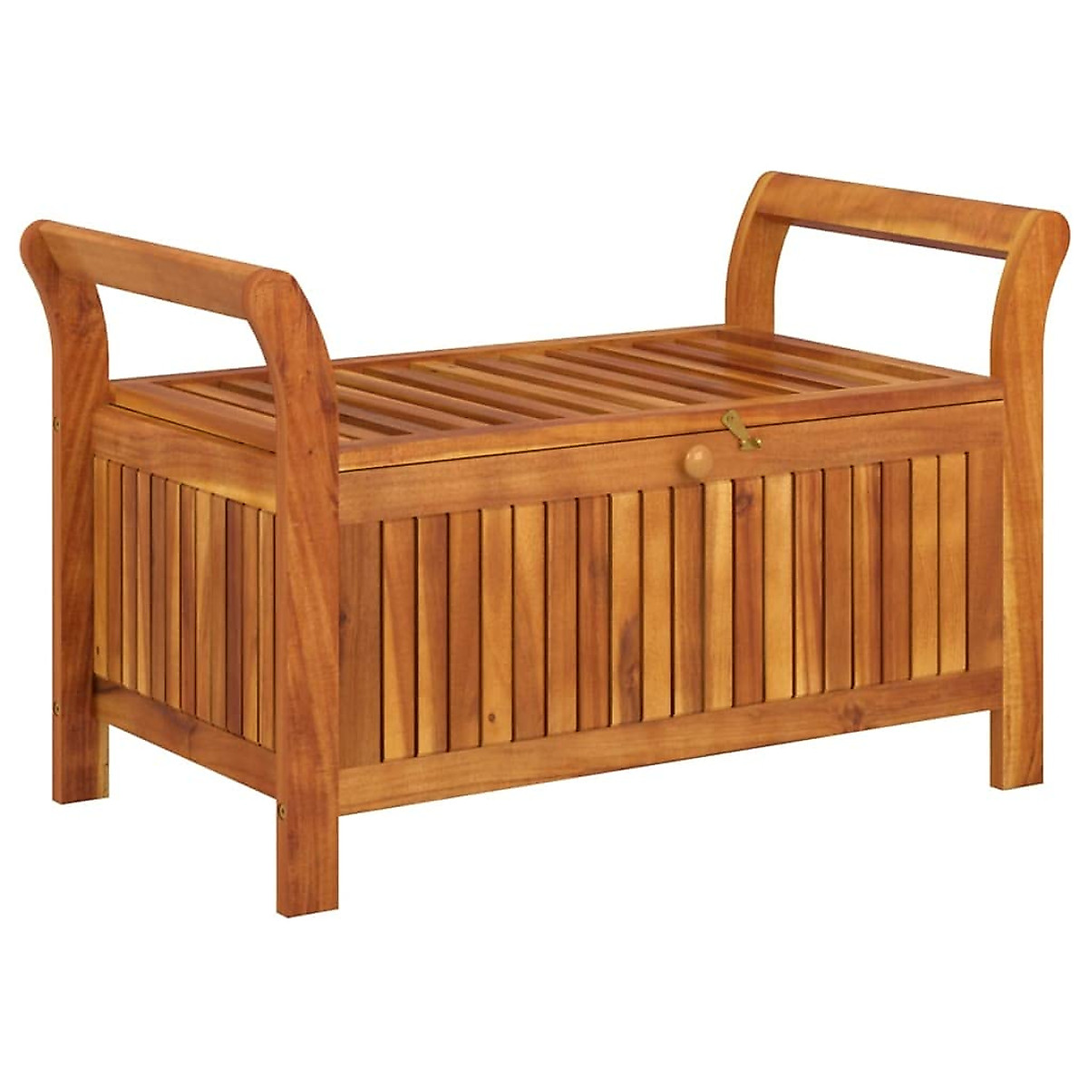 loibinfen Wooden Outdoor Patio Storage Bench Large Deck Box with Brown Cushion 35.8"x19.7"x23.6" Solid Wood Acacia Storage Box Deck Box with Seat for Garden, Balcony, Porch, Pool,Yard