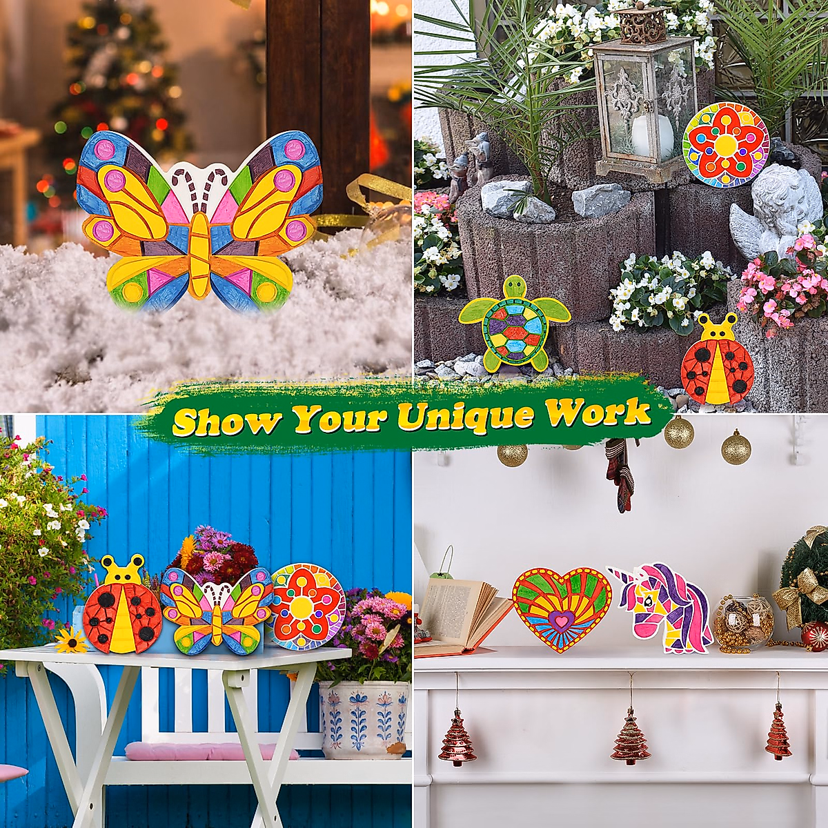 Aigybobo Kids Arts and Crafts Painting Kit, 6 Pack White Plaster Stones for Girls Ages 4-8, 8-12, DIY Creativity Art Supplies, Christmas Easter Birthday Gifts