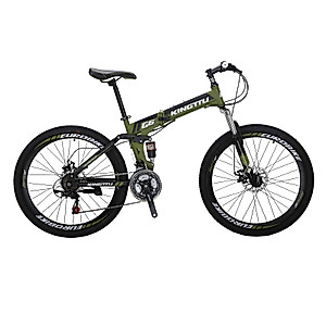 LZBIKE Bike G6-26 26 inch Bike Mountain Bike 26" 21 Speed Shift Left 3 Right 7 Cycle Folding Mountain Bike Frame Shock Absorption Mountain Bike (Army Green G6 SPO)