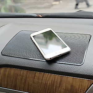 Car Dashboard Anti-Slip Rubber Pad, 10.6"x 5.9" Universal Non-Slip Car Magic Dashboard Sticky Adhesive Mat for Phones Sunglasses Keys Electronic Devices and More Use (Black/Grid)