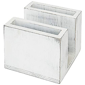 MyGift Vintage White Solid Wood Napkin Holder and Utensil Holder with 3 Compartments, Buffet Napkin and Flatware Holder Caddy