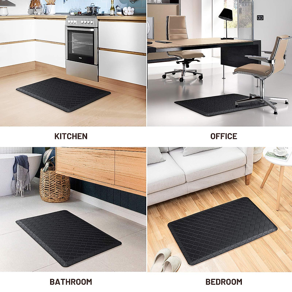 HappyTrends Kitchen Floor Mat Cushioned Anti-Fatigue Kitchen Rug,17.3"x28",Thick Waterproof Non-Slip Kitchen Mats and Rugs Heavy Duty Ergonomic Comfort Rug for Kitchen,Floor,Office,Sink,Laundry,Black