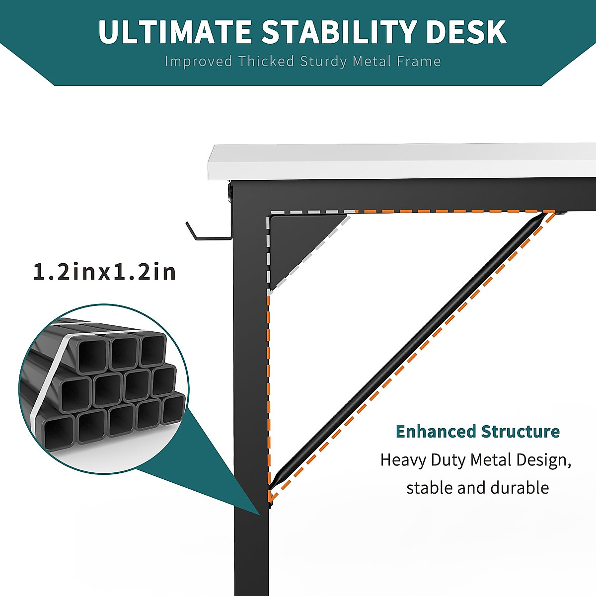 SMUG Computer Desk 32 Inch Home Office Writing Wood Desk Storage Bag & Headphone Hook Small Spaces Simple Bedroom Work Study Kids Table, White