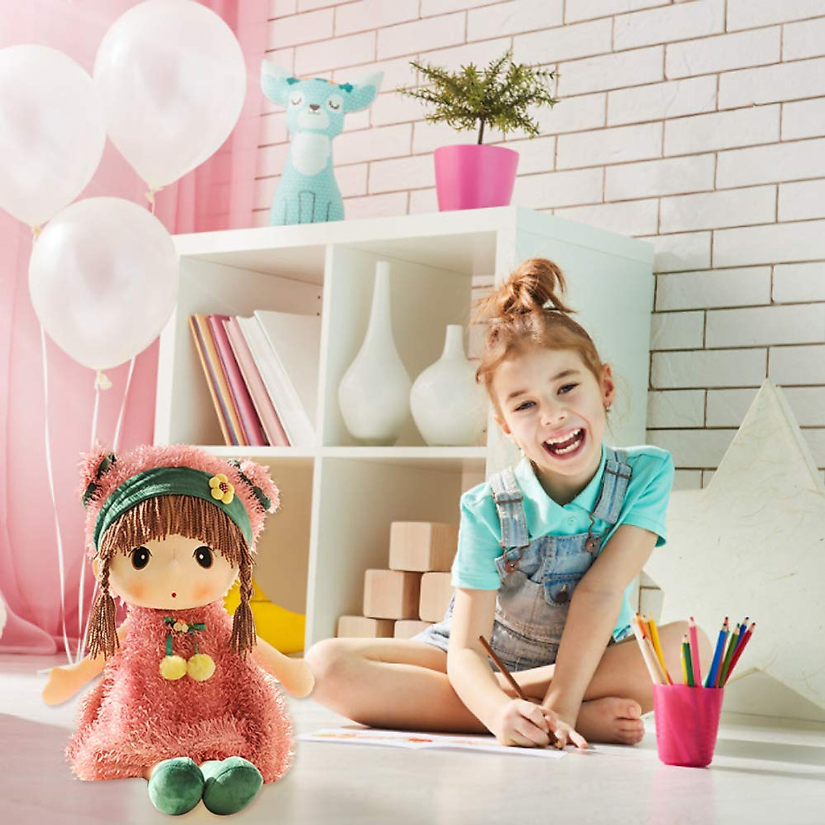 Plush Baby Doll Girl with Clothes, 17.7 Sweetheart Rag Doll Cozy Cuddle Soft Baby Doll for Kids Babies,Plush Stuffed Toy with Hat Skirt Plush Toy Baby Girls Sleeping Partner Doll Xmas Birthday Gift