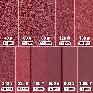 AUSTOR 100 Pieces Triangle Sanding Pads Triangular Sandpaper Sanding Sheets Fit for 3-1/8 Inch Oscillating Multi Tool Hook and Loop Assorted 40/60/80/120/180/240/320/400/600/800/1000 Grits, No Holes
