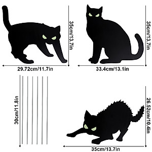 Black Cat Silhouette Halloween Yard Signs Stakes Outdoor Decorations - 3PCS Black Cat Lawn Decorations Signs for Garden Yard Scary Halloween Witch Decorations Outside (Black Cat)