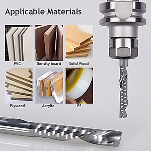1/8 Inch Down Cut Single Flute (O Flute) Spiral End Mill CNC Router Bits ,with 1/16 Inch Cutting Dia，25/64 Inch Cutting Length for Acrylic PVC MDF Wood Pack of 5 (3.175*1.5*10mm)