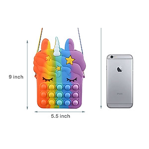 SURFACEPOP Large Unicorn Rainbow Pop it Purse | Back to School Pop it Purse for Girls | Jumbo Pop it Sensory Bag for Girls | Big Pop it Unicorn Girls Purse | Silicone Poppet with an Adjustable Strap