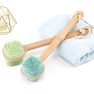TOOYFUL Shower Brush Back Scrubber for Shower, Cleaning Skin Wet Brushing, Dual Sided Long Handle Back Scrubber, Bath Brush for Lotion Body,Women Men, Green, 32.5cmx7.1cm