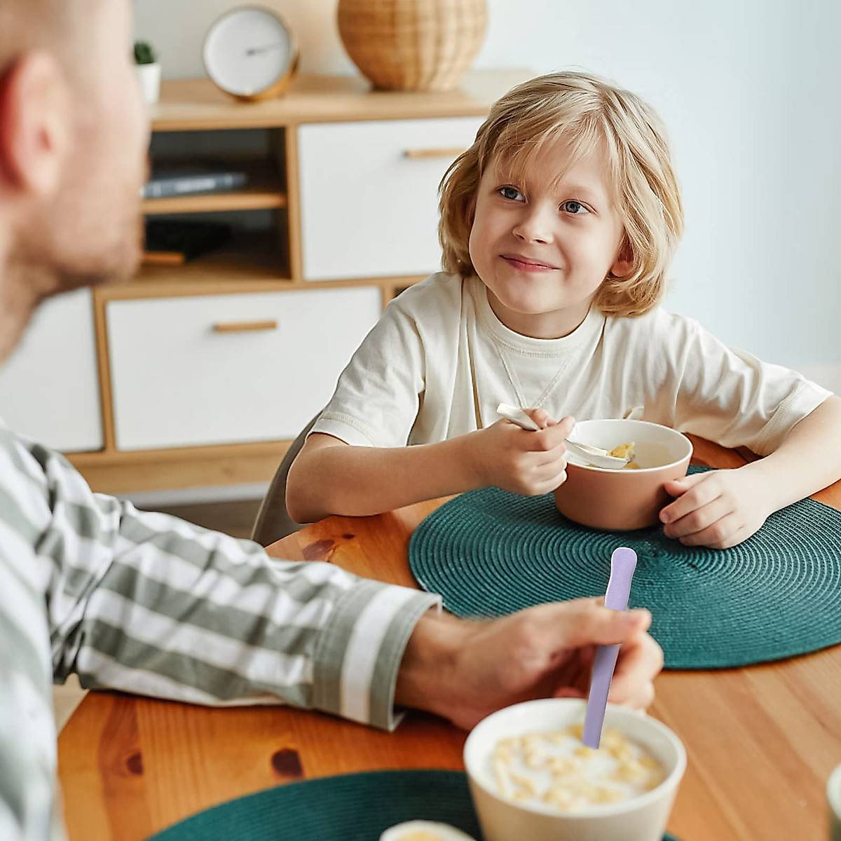 Shopwithgreen 5 PCS Bamboo Adult Utensils Spoons Set, Children Spoons Flatware Cutlery Set, BPA Free | Dishwasher Safe, Child and Kids Feeding for Dinner, Dessert