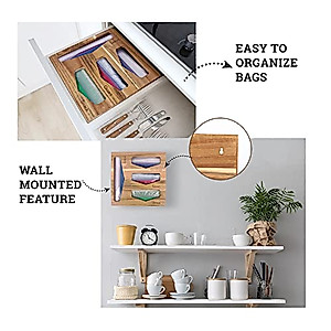 Retrieved Tools Ziplock Bag Storage Organizer - Acacia Wood Food Bags Container for Kitchen Drawer - Compatible with ziplock Brands. Baggie Dispenser - Holder for Gallon, Quart, Sandwich and Snack