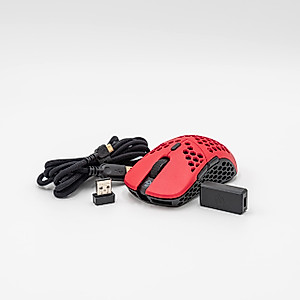 G-Wolves Hati HTS (Small) ACE Wireless Gaming Mouse - PAW3370 Sensor - 50 to 19,000 CPI - 54±2Gram(1.8 oz) - TTC Golden Color Encoder - Ultra Lightweight Honeycomb Design (Red)