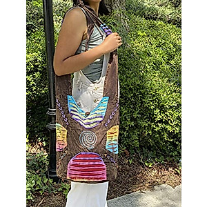 Handbag AND Backpack Bohemian Embroidered Ripped Razor Cut Sling Crossbody Purse in Brown Large