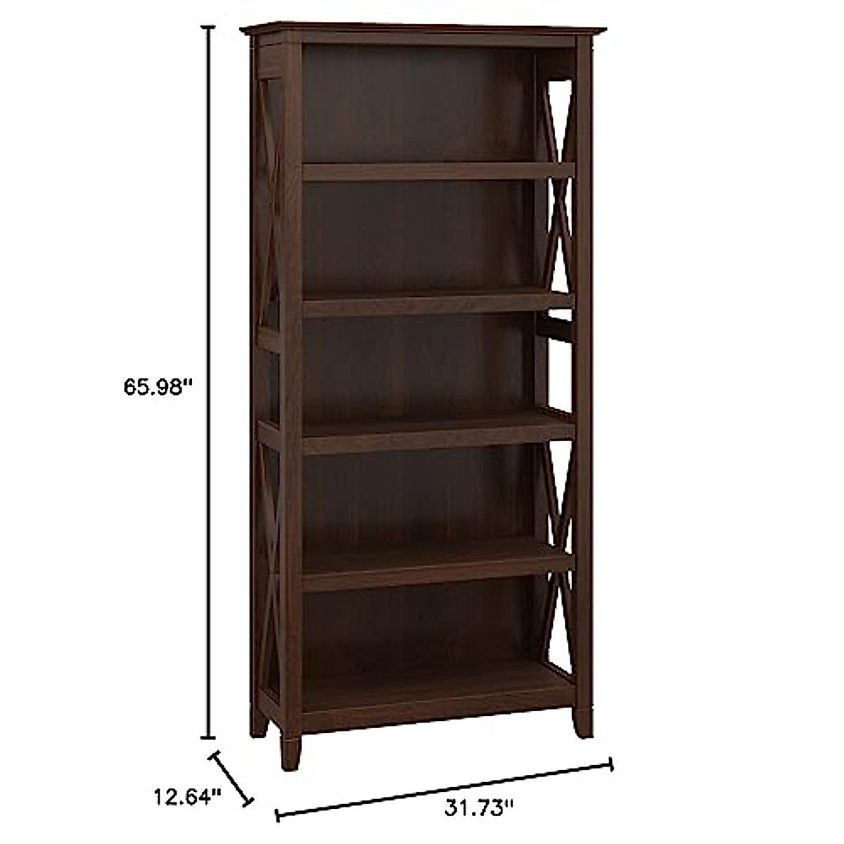 Bush Furniture Key West Shelf | Open Bookcase | Farmhouse Display Library, Bedroom, Living Room, Office | Tall Accent Cabinet, Bing Cherry