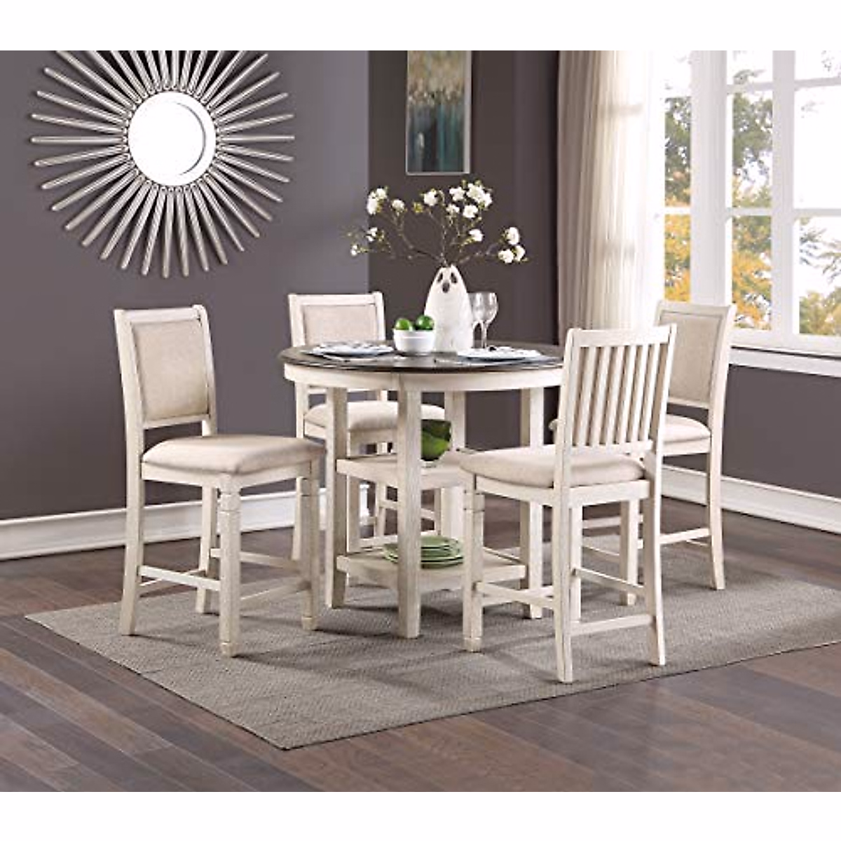 Lexicon Braun 5-Piece Counter Height Dining Set, Antique White