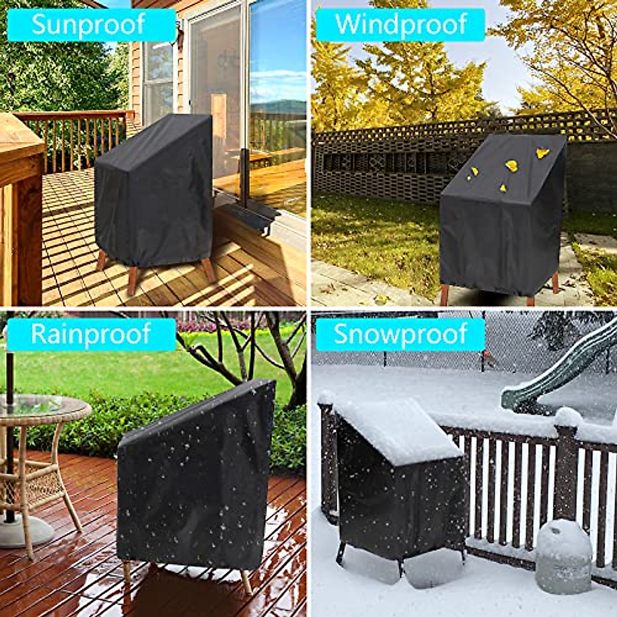 Outdoor Chair Covers Waterproof 1 Pack, High Back Patio Chair Covers for Outdoor Furniture Cover, Stacking Chair Cover Anti-UV, Snow Dust Wind-Proof, Patio Furniture Covers 47"×25"×25"