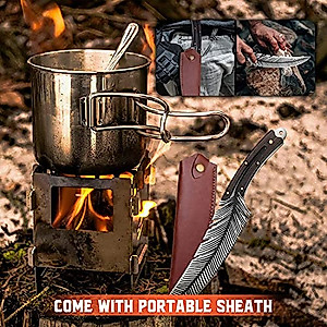 Huusk Japan Knife, Sharp Feather Knife Hand Forged Viking Knife High Carbon Steel Butcher Knife Boning knife for Meat Cutting Japanese Chef Knives Cooking Knife with Sheath for Kitchen Outdoor Camping