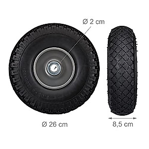 Relaxdays 10026069_957 2 x Hand Truck Tyre, Non-Flat Solid Rubber Wheels, 3.00-4”, 20mm Axle, 150 kg, 260 x 85 mm, Black-Grey