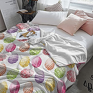 Easter Throw Blanket Easter Egg Blanket Fleece Blanket Easter Decor Super Soft Warm Cozy Throw Blankets Purple Pink Green Cartoon Eggs Bed Couch Car Blanket for Children Adult Travel 40" x 50"