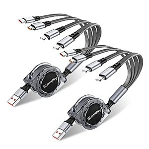 Bismdky Multi USB Retractable Charger Cable, 4 in 1 Multiple Charging Cord Adapter with Type C Micro USB Mini Port Connectors Compatible with Cell Phones Tablets Universal Use Black BIR4IN1 3.3FT
