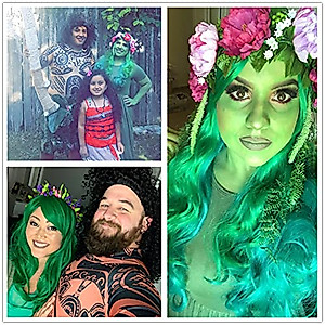 Bopocoko Green Wig Long Green Wigs for Women St Patricks Day Green Wig with Bangs Curly Wavy Soft Synthetic Green Wig BU036D