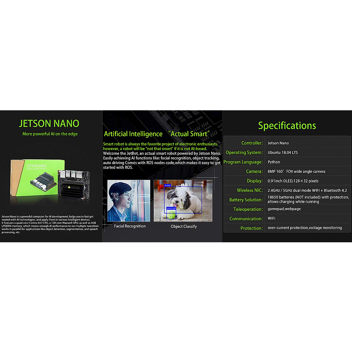 JetBot AI Kit Accessories Add-ons Compatible with Jetson Nano Developer Kit A02 and New Version B01,to Build JetBot AI Smart Robot (Not Support Jetson Nano 2GB)