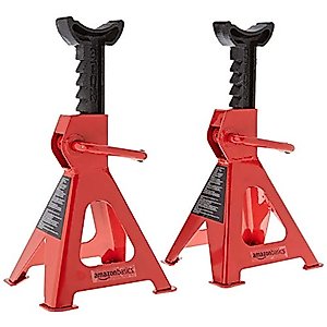 Amazon Basics Steel Jack Auto Stands, 3 Ton Capacity, 1 Pair, Black and Red