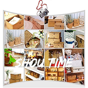 Storage Shelf Basket with Lid Rectangular Handmade Seagrass Rattan Woven Makeup Organizer Multipurpose Container Natural Box for Shelves