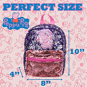 Peppa Pig Mini Backpack for Girls for Kindergarten & Elementary School, 10 Inch, Flip Sequins Patch, Adjustable Straps, Lightweight Travel Bag for Kids