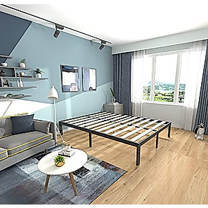 ZIYOO Queen Bed Frame, 16 Inch Heavy Duty Metal Platform with Wooden Slats Support, No Box Spring Needed, Queen Mattress Foundation, Noise Free, Non-Slip, Easy Assembly