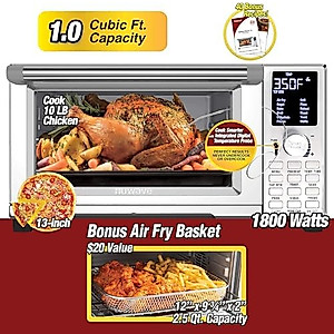 NUWAVE Bravo Air Fryer Toaster Smart Oven, 12-in-1 Countertop Convection, 30-QT XL Capacity, 50°-500°F Temperature Controls, Top and Bottom Heater Adjustments 0%-100%, Brushed Stainless Steel Look