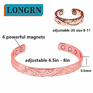 LONGRN-Pure Copper Magnetic Ring & Bracelet Adjustable Size for Women