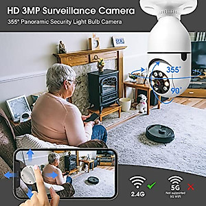 Light Bulb Security Camera 3MP—Only Connect 2.4GHz WiFi Wireless Indoor Surveillance Camera, 1080p HD 355° Pan/Tilt Baby Monitor Auto Tracking/Night Vision/2-Way Talk/Alerts/TF/Cloud(No 5GHz WiFi)