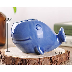 VanEnjoy 5" Ceramic Succulent Pot, Cute Ocean Blue Seashell Series, Conch Shaped Cactus Pot Planter, Flower Pot, Pottery Bonsai Pot (Dark Blue Whale)