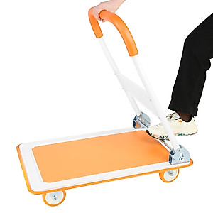 Foldable Push Cart Dolly, Moving Platform Hand Truck, Folding Moving Push Heavy Duty Rolling Cart with 330 lbs Weight Capacity (Orange)