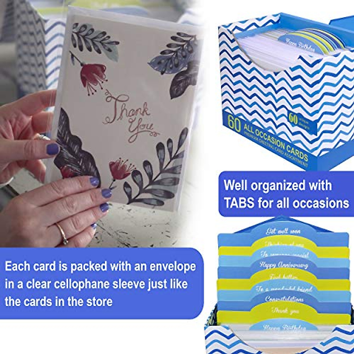 60 All Occasion Greeting Cards - Large 5”x7”, All Rose Gold Foil Unique Design Assorted Cards, Happy Birthday Card, Thank You Cards, Message Inside, Magnetic Bulk Box Set Variety Pack w/Thick Envelope