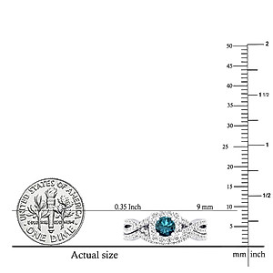 Dazzlingrock Collection 5mm Round Blue Diamond & White Diamond Swirl Style Halo Wedding Ring Set for Women in 14K White Gold, Size 6